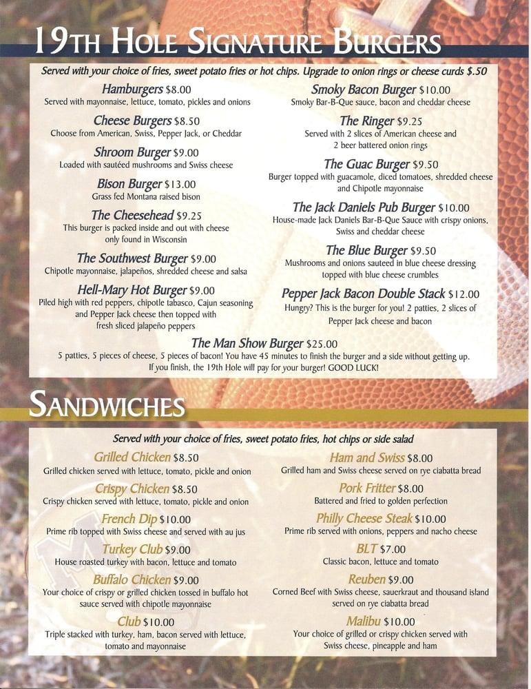 Menu at 19th Hole Grill pub & bar, Bozeman