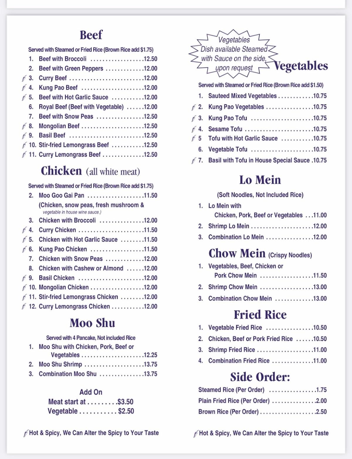 Menu at Asia Kitchen restaurant, Elizabeth