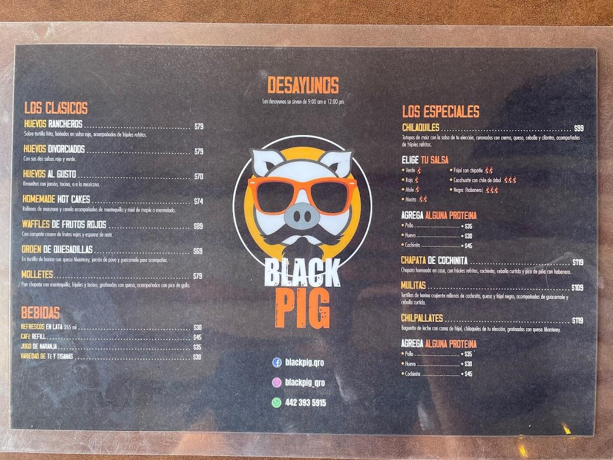 Menu at Black Pig restaurant, Santiago de Querétaro