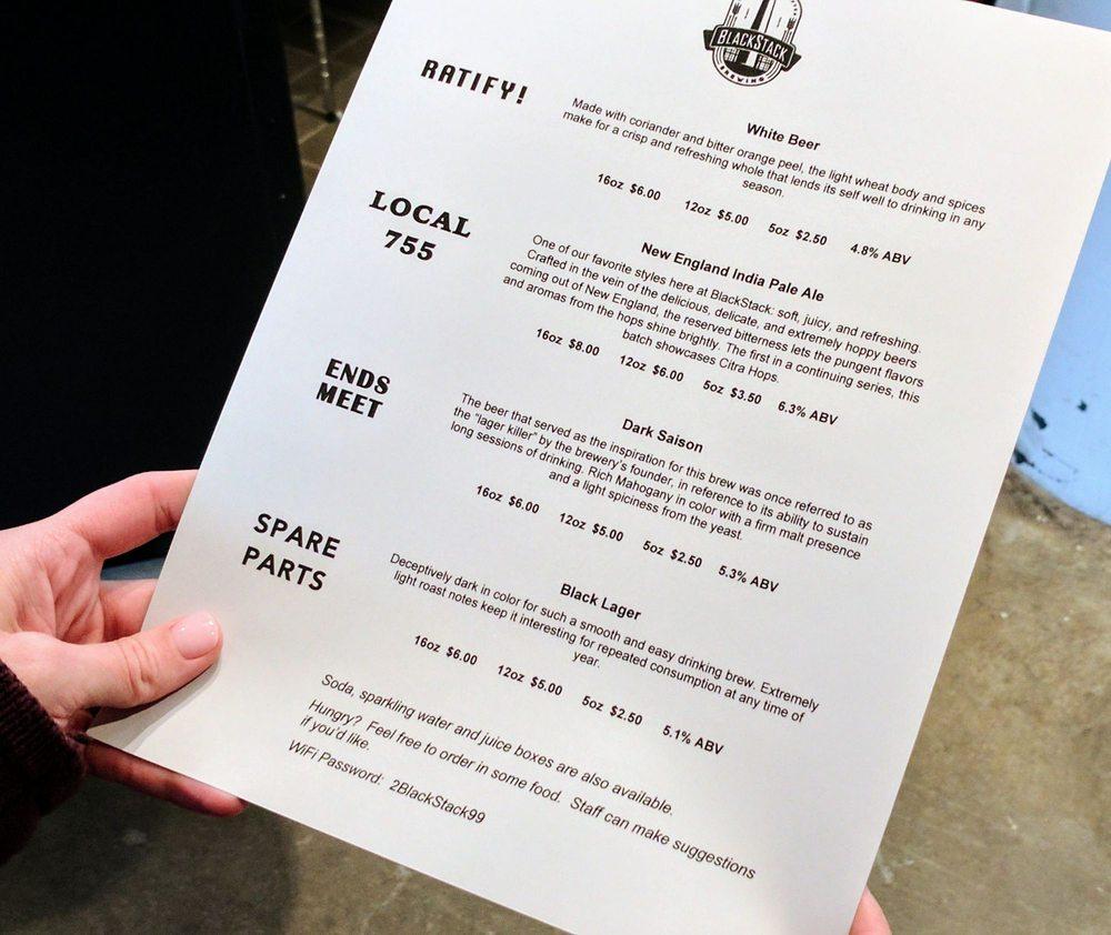 Menu at BlackStack Brewing pub & bar, Saint Paul