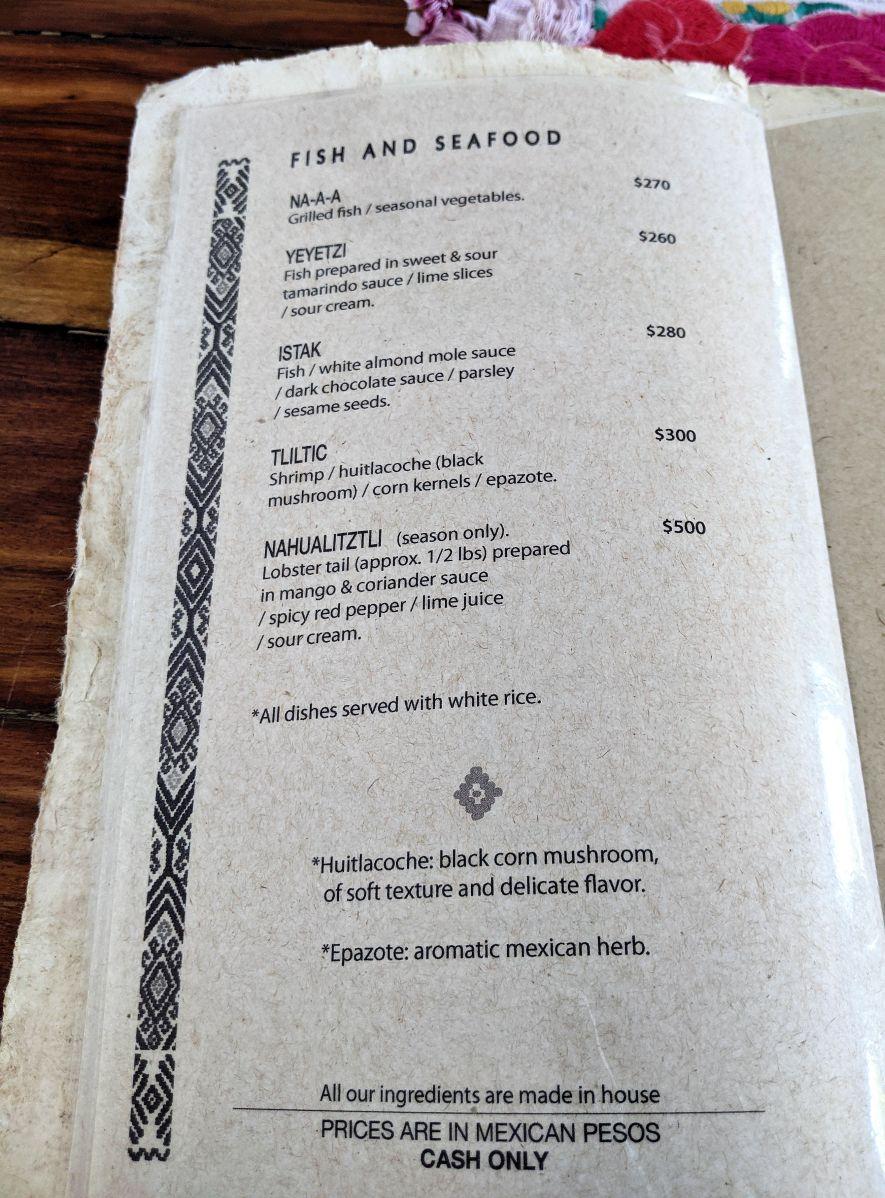 Carta de Restaurante Cetli, Tulum, Carretera 109 Tulum Coba Km 2.5