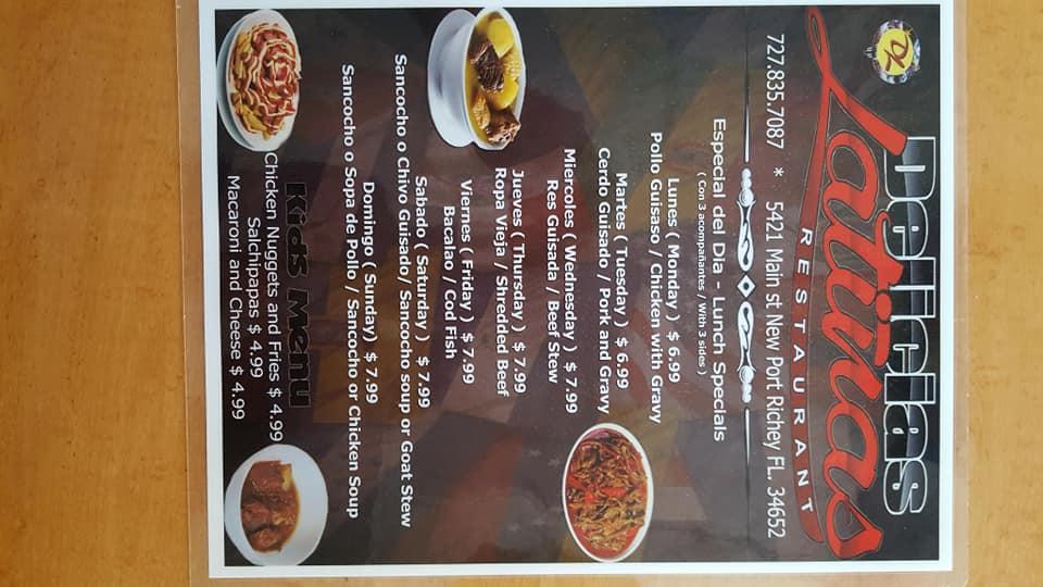 Menu at Delicias Latinas Restaurant, New Port Richey