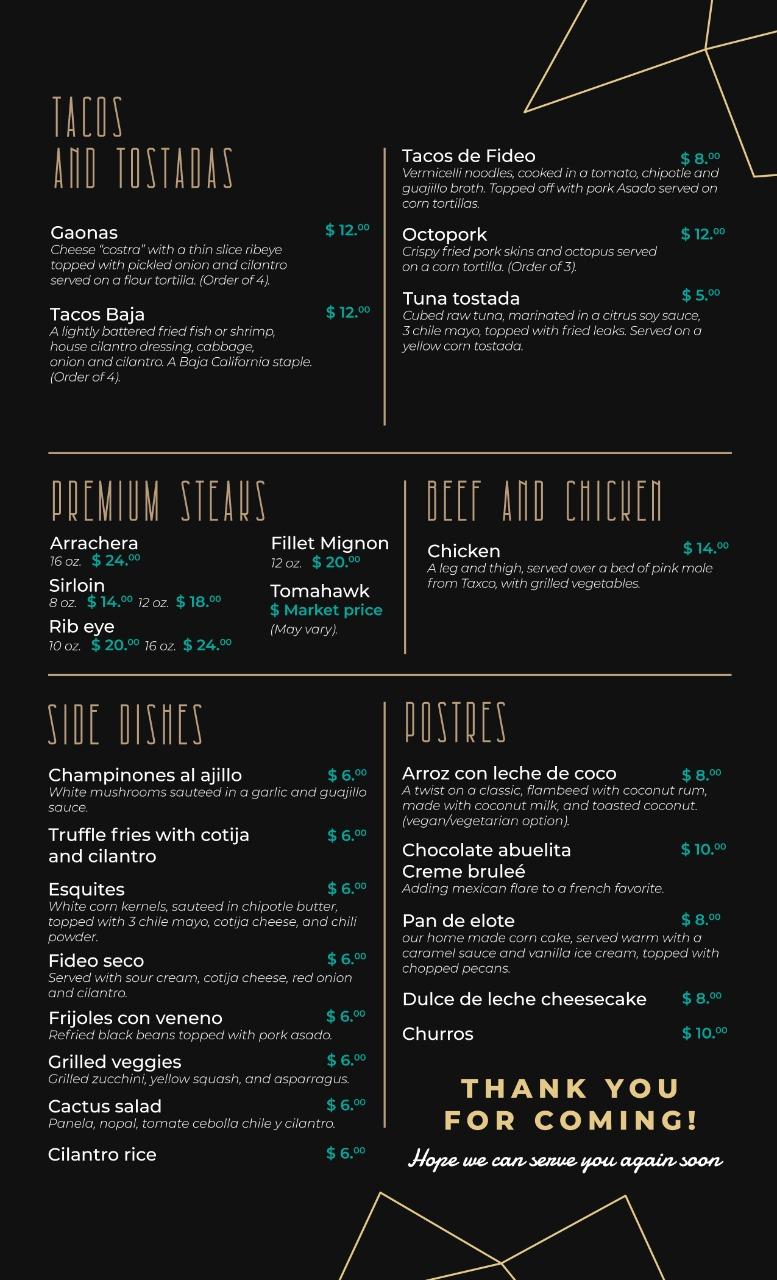 Menu at El Fogon Mexican Steakhouse, Brownsville