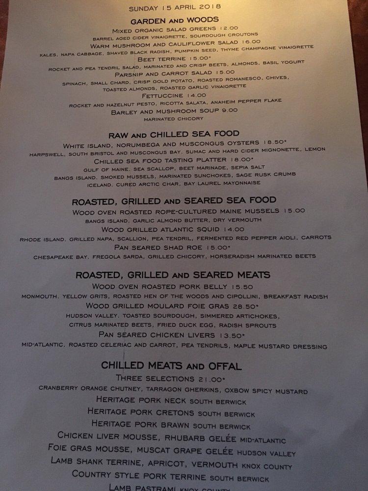 Menu at Fore Street Restaurant, Portland