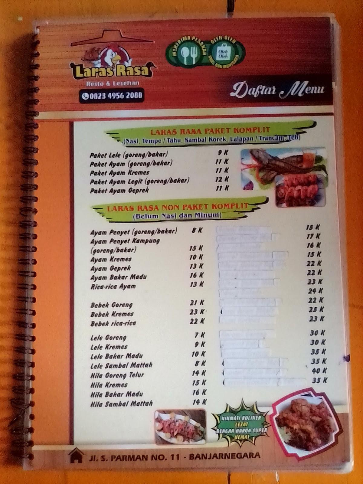 Menu at LARAS RASA RESTORAN restaurant, Banjarnegara