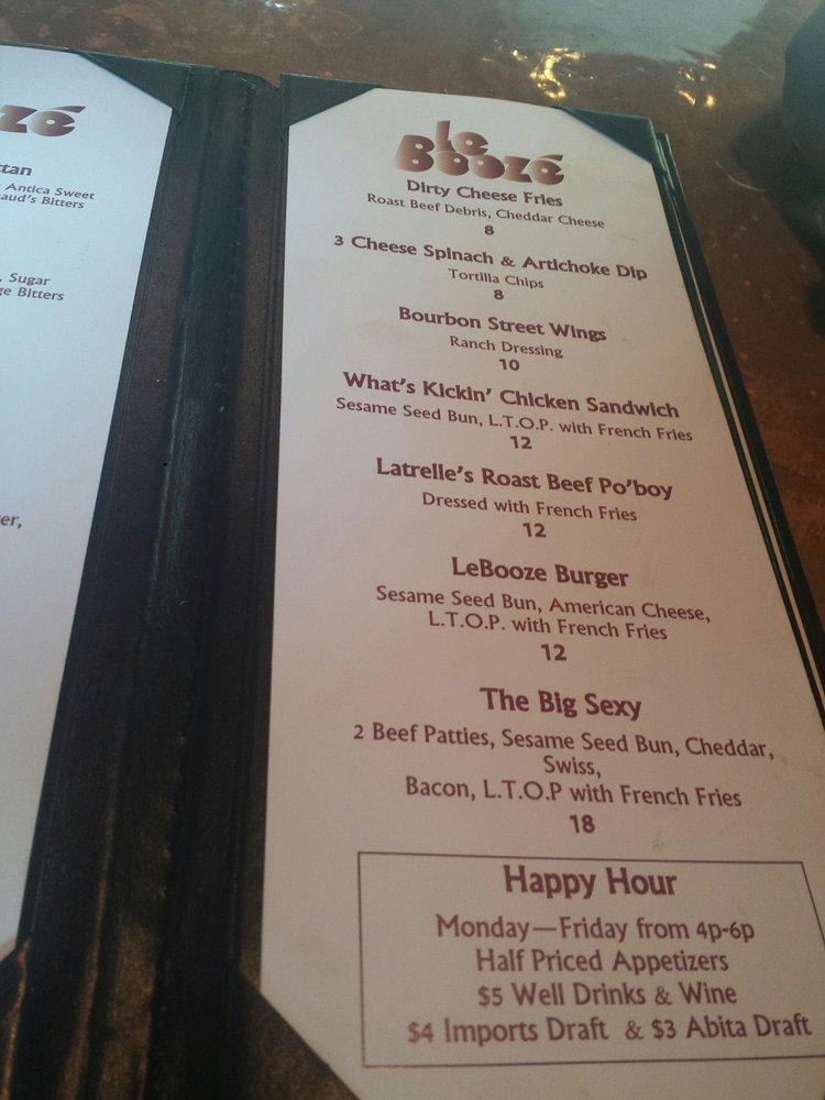 Menu at Le Booze pub & bar, New Orleans