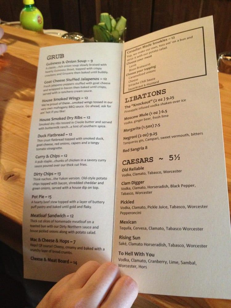 Carta del pub y bar Dirty Northern, Whitehorse