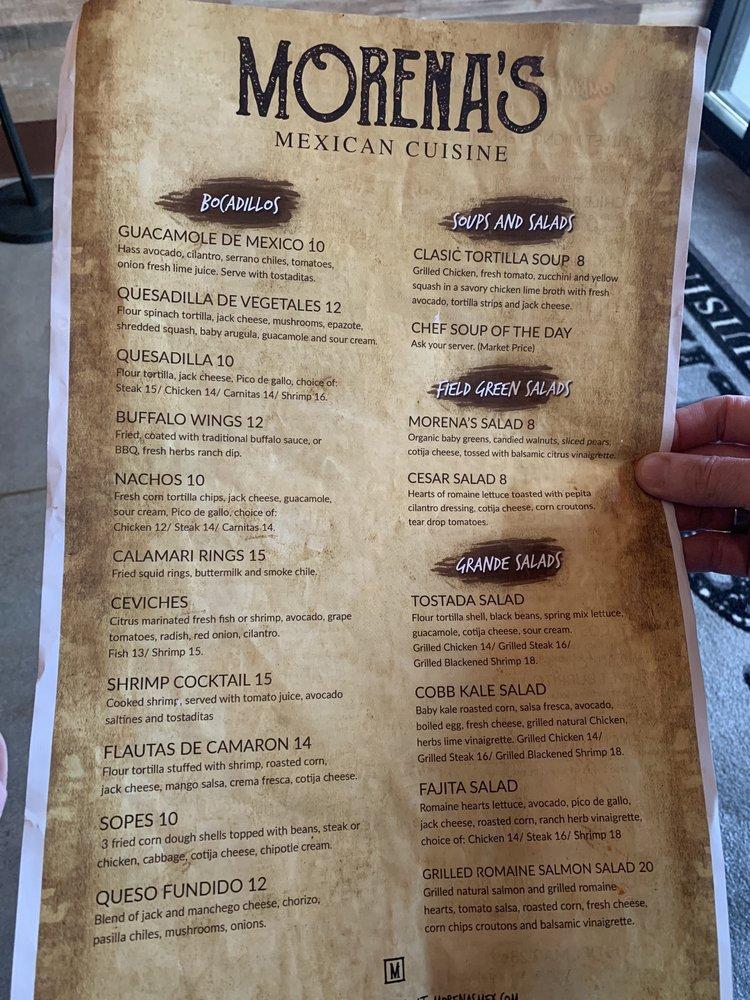 Menu at Morena’s Mexican Cuisine restaurant, Ladera Ranch