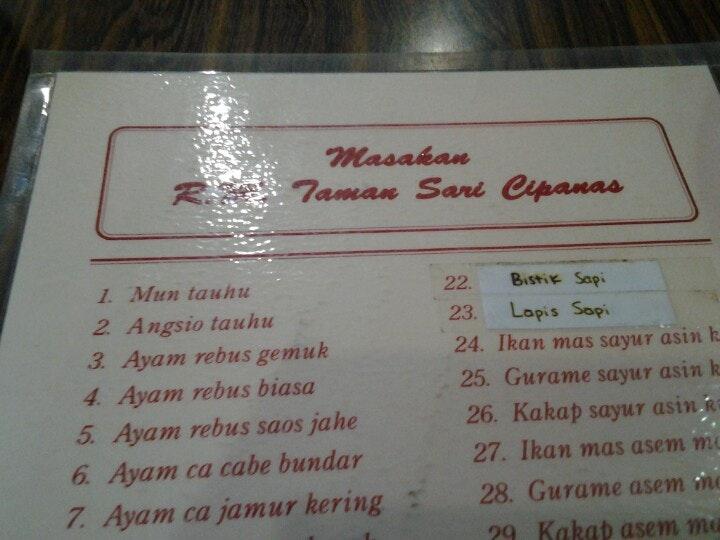 Menu at Restaurant Taman Sari, Cipanas, Jalan Raya Cipanas No. 62