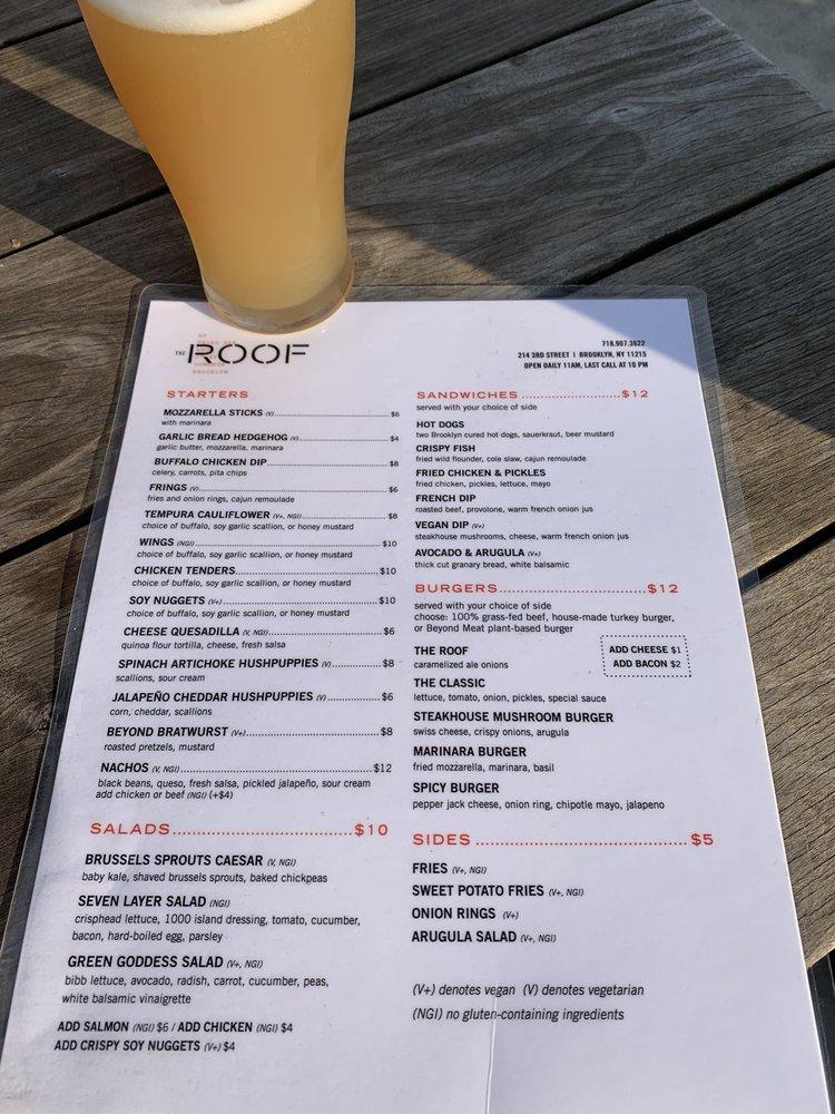 Menu at The Roof pub & bar, New York City, 214 3rd St