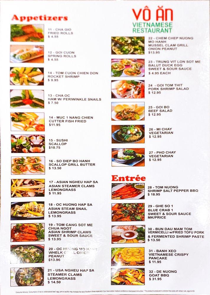 Menu at Vo An Vietnamese restaurant, Margate