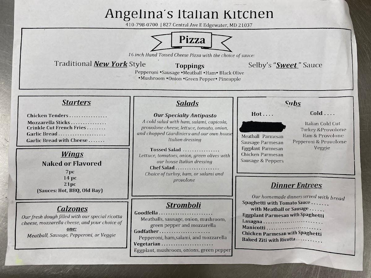 Menu at Angelina's Italian Kitchen and Sub Shoppe pizzeria, Edgewater