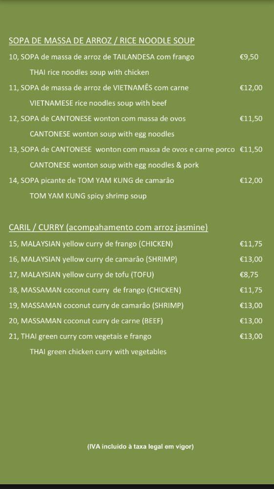 Menu at Azia restaurant, Lisbon