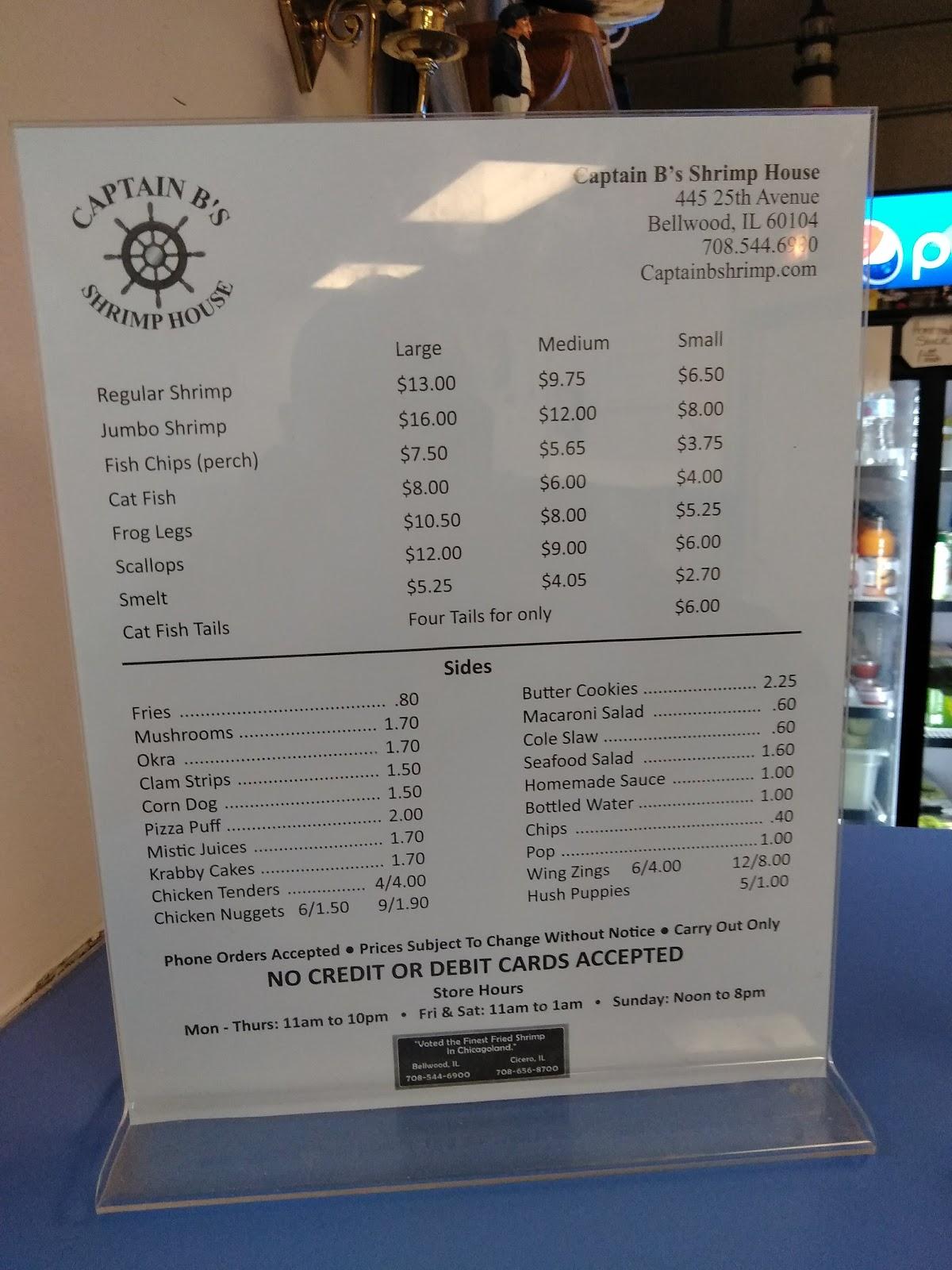 Menu at Captain B's Shrimp House II restaurant, Villa Park, 231 W North Ave