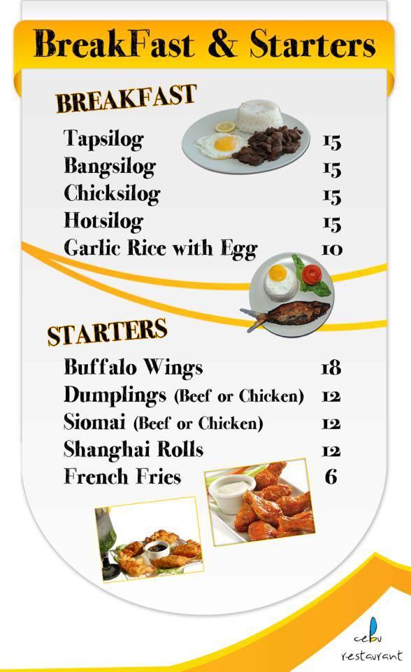 Menu at Cebu restaurant, Abu Dhabi