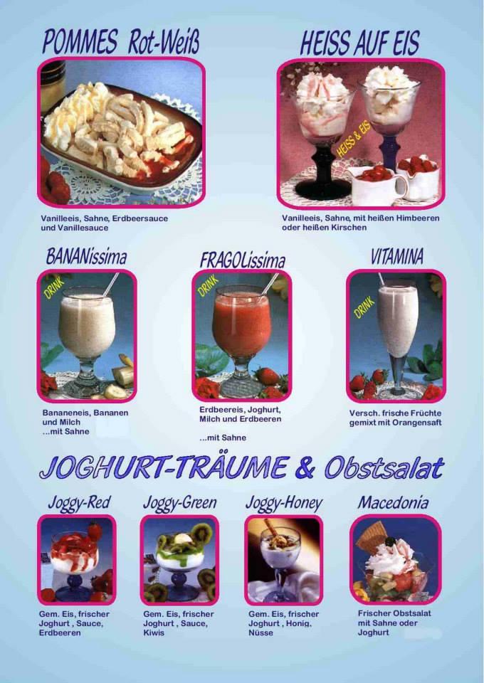 Menu at Eiscafé Valentino restaurant, Emden