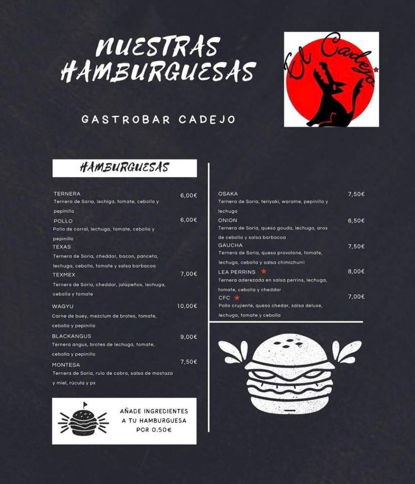 Carta del pub y bar El Cadejo, Ólvega