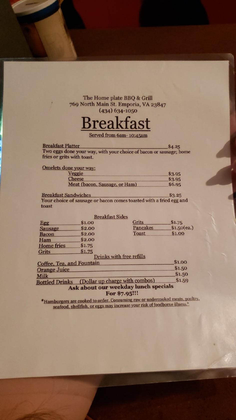 Menu at Homeplate Grill and Cafe, Emporia