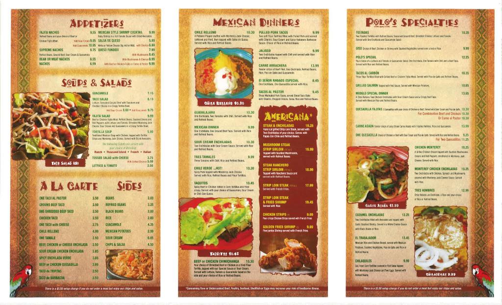 Menu at Polo's Authentic Mexican Restaurant, Ada