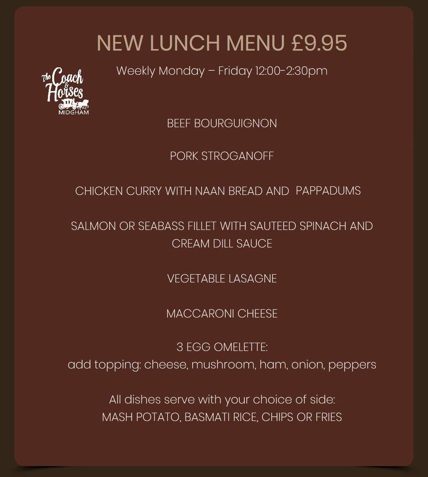 Menu at The Coach & Horses restaurant, Midgham, Church Hill