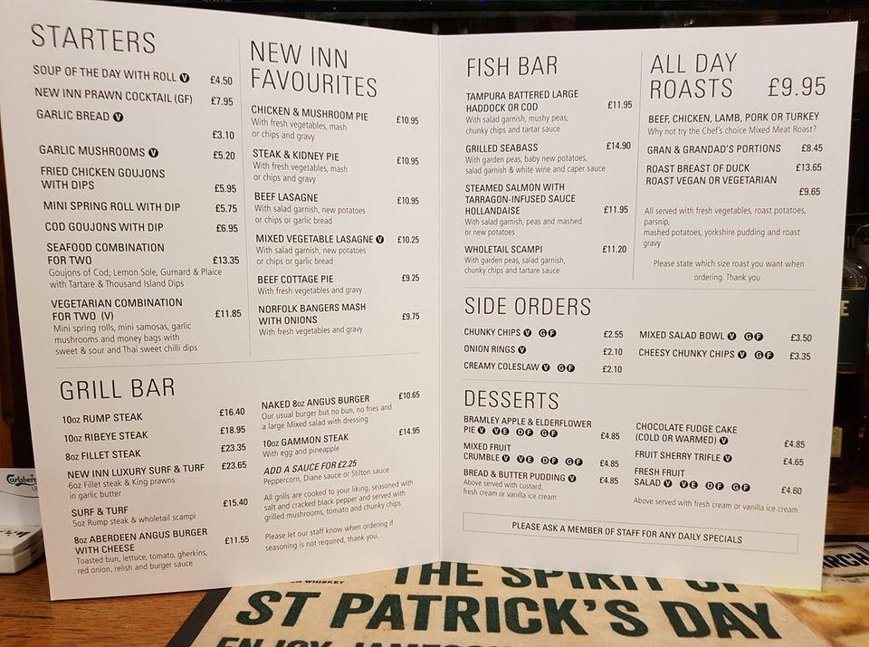 Menu at New Inn pub & bar, Roughton