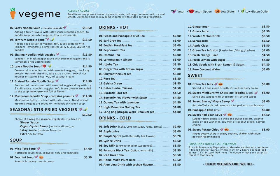 Menu at Vegeme restaurant, South Brisbane
