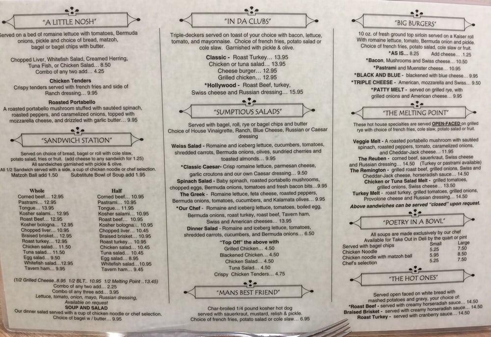 Menu at Weiss Deli restaurant, Henderson