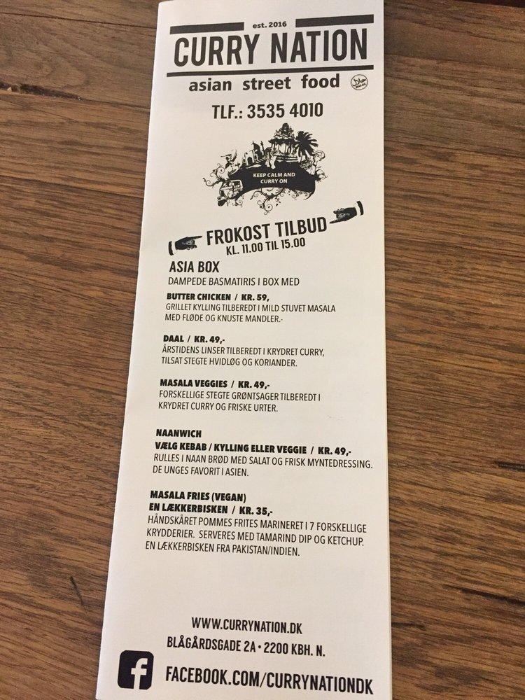Menu at Curry Nation restaurant, Copenhagen, Blaagaardsgade 2A