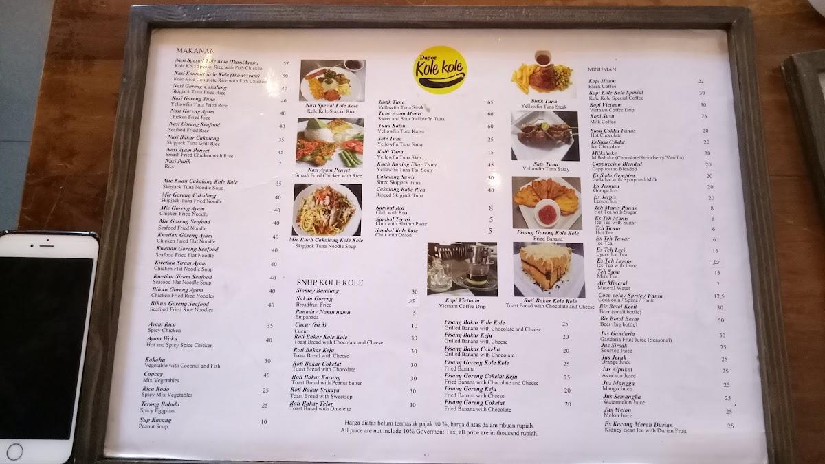 Menu at Dapor Kole Kole restaurant, Teluk Ambon