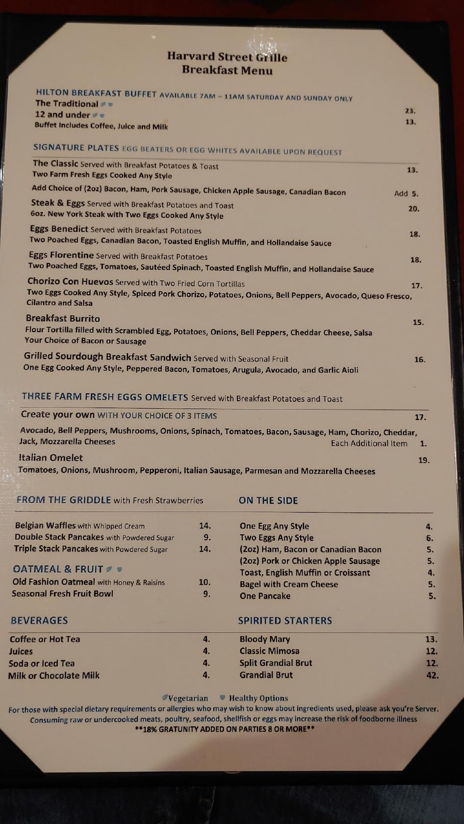 Menu at Harvard Street Grille pub & bar, Sacramento