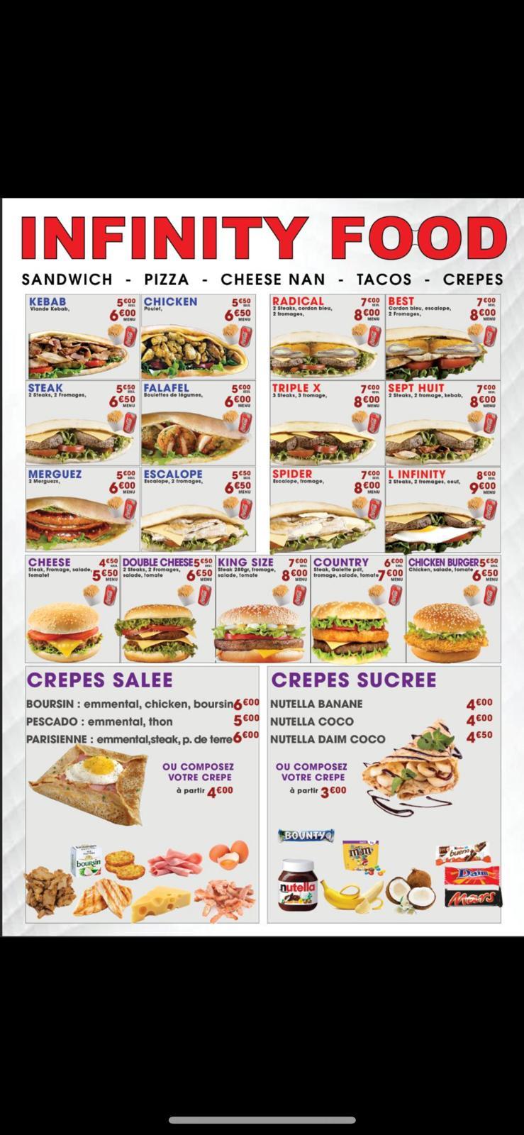 Menu at Infinity food restaurant, Mantes-la-Ville