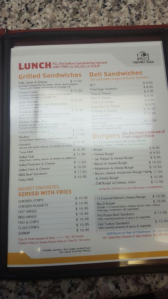 Menu at Mama's Table restaurant, Santa Clarita