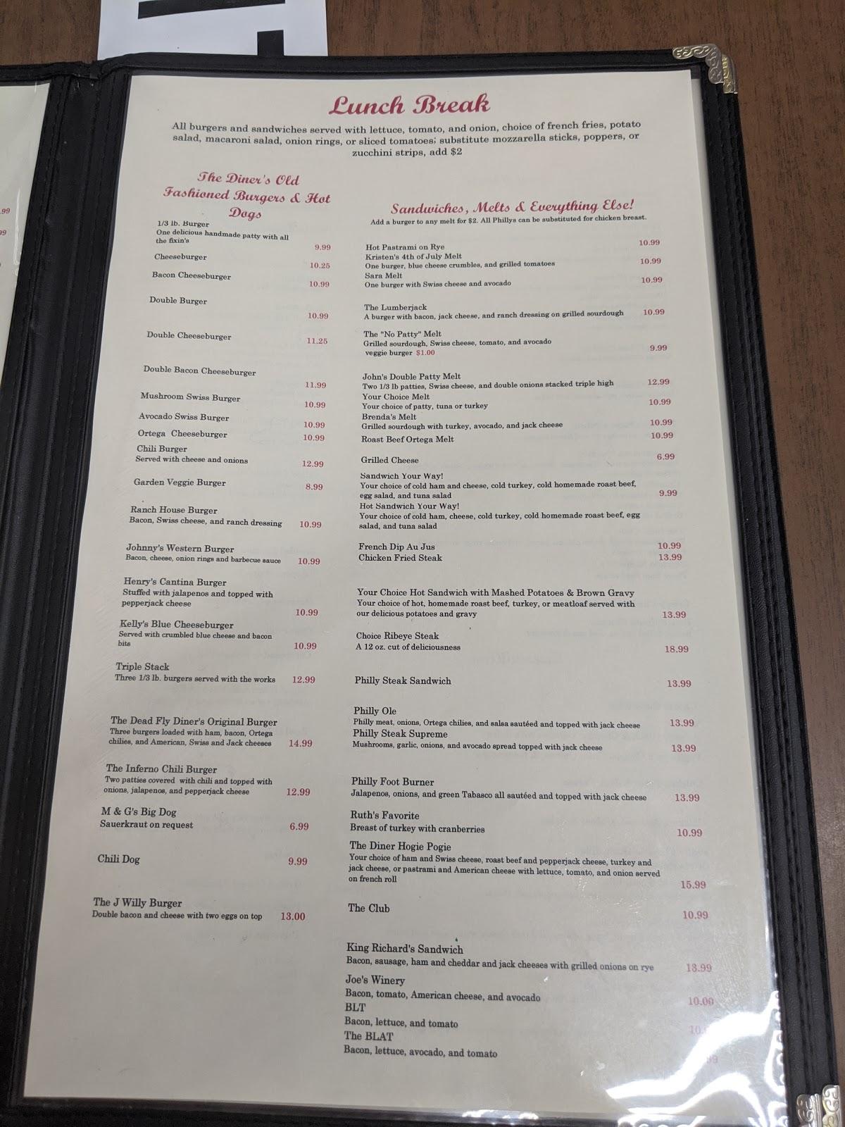 Menu at Marlene & Glen's Diner restaurant, Plymouth
