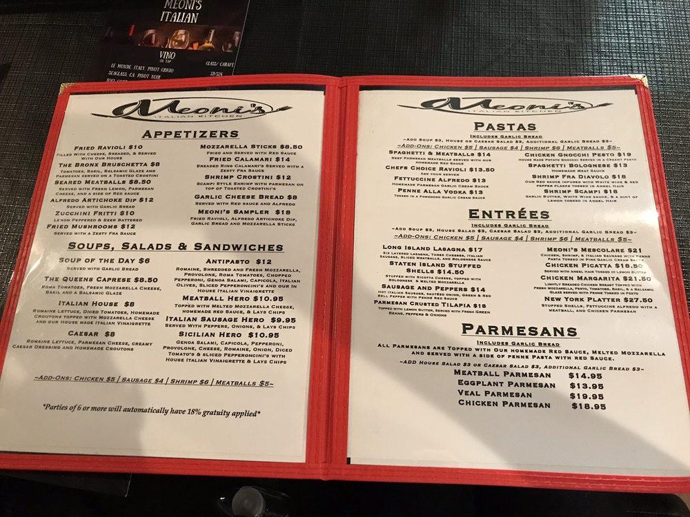 Menu at Meoni’s Italian Kitchen restaurant, Bullhead City