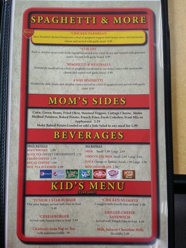Menu at Mom's Family Diner cafe, Tulsa, S Mingo Rd