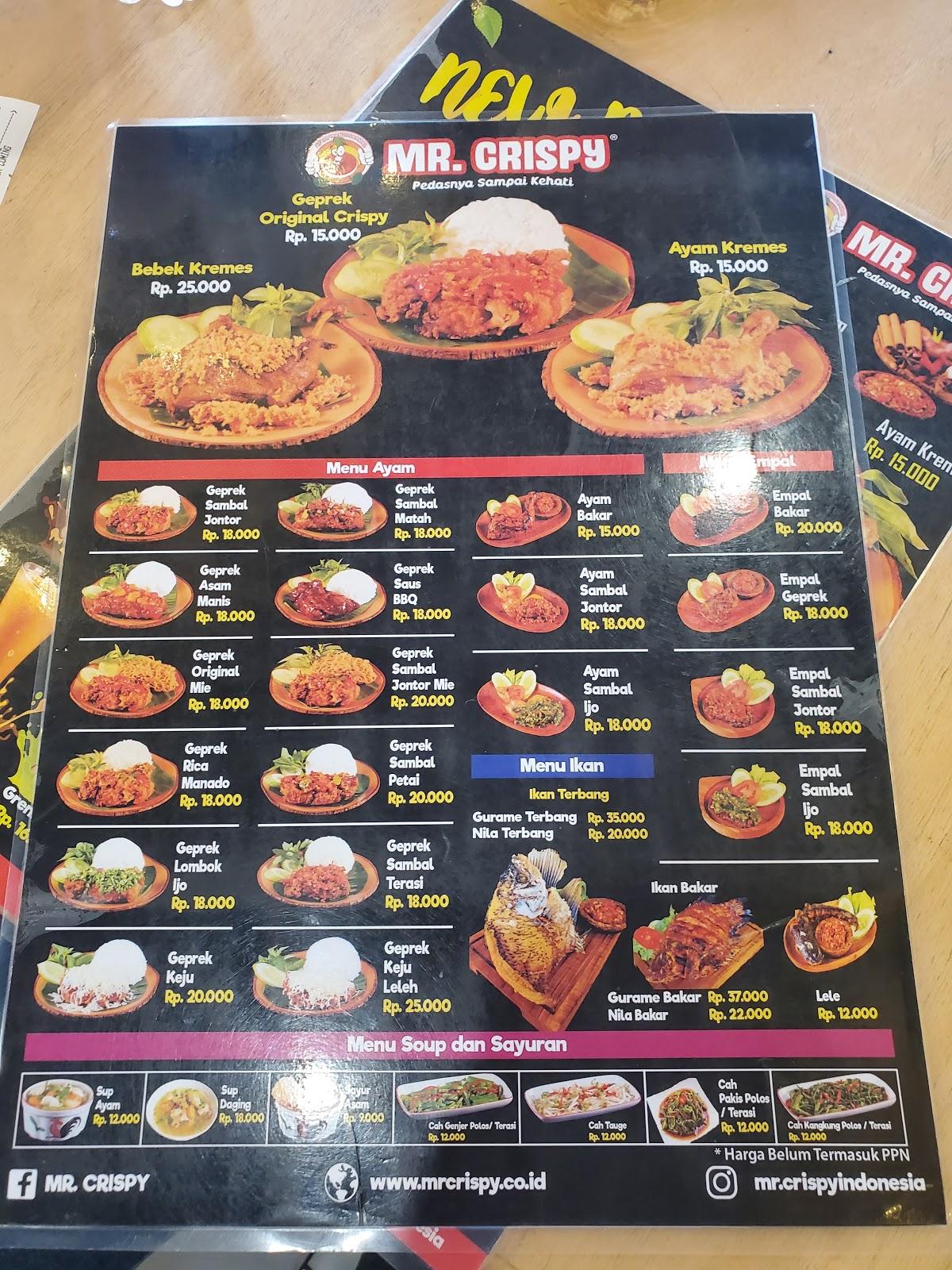 Menu at Mr. Crispy Panglima Aim restaurant, Pontianak