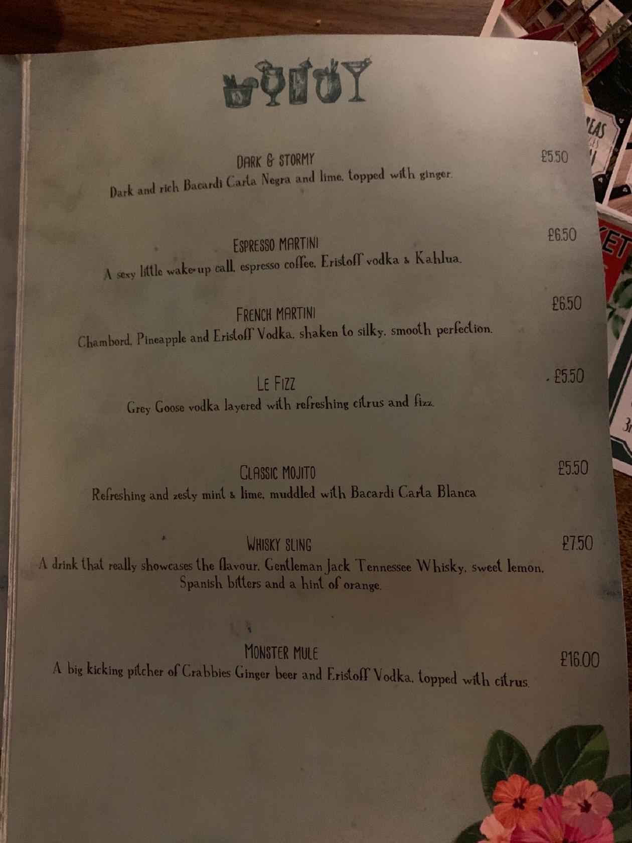 Menu at Riverside Cafe Bar, Aberdeen