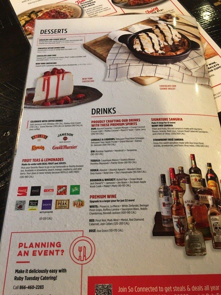 Menu at Ruby Tuesday restaurant, Lady Lake, Main St