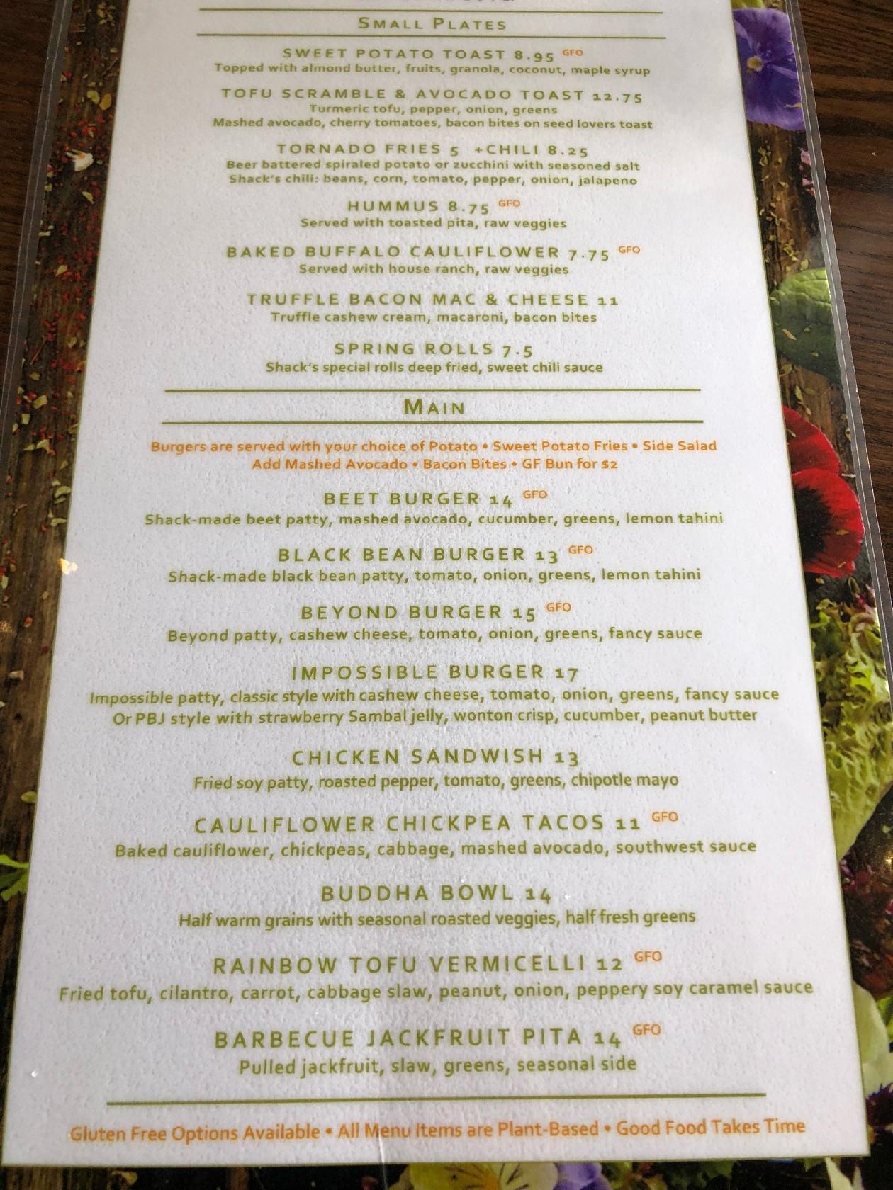 Menu at Seed Shack pub & bar, Gilbert