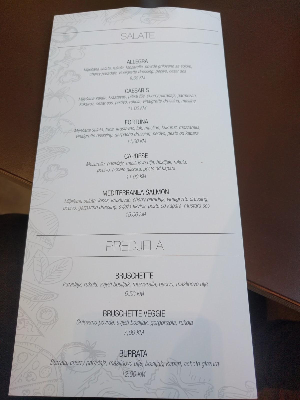 Speisekarte von Spazio Gourmet restaurant, Sarajevo