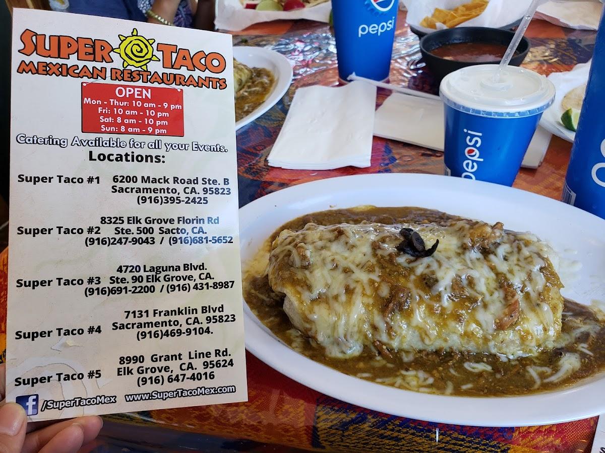 Menu at Super Taco Mexican Restaurants, Elk Grove, Laguna Blvd UNIT 90