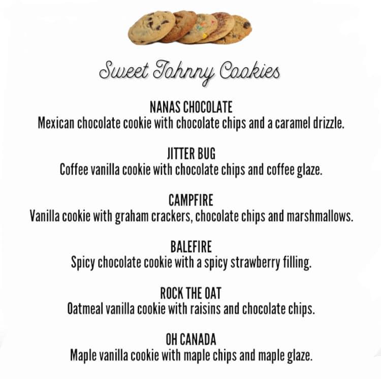 Menu at Sweet Johnny Cookies restaurant, Stonyford