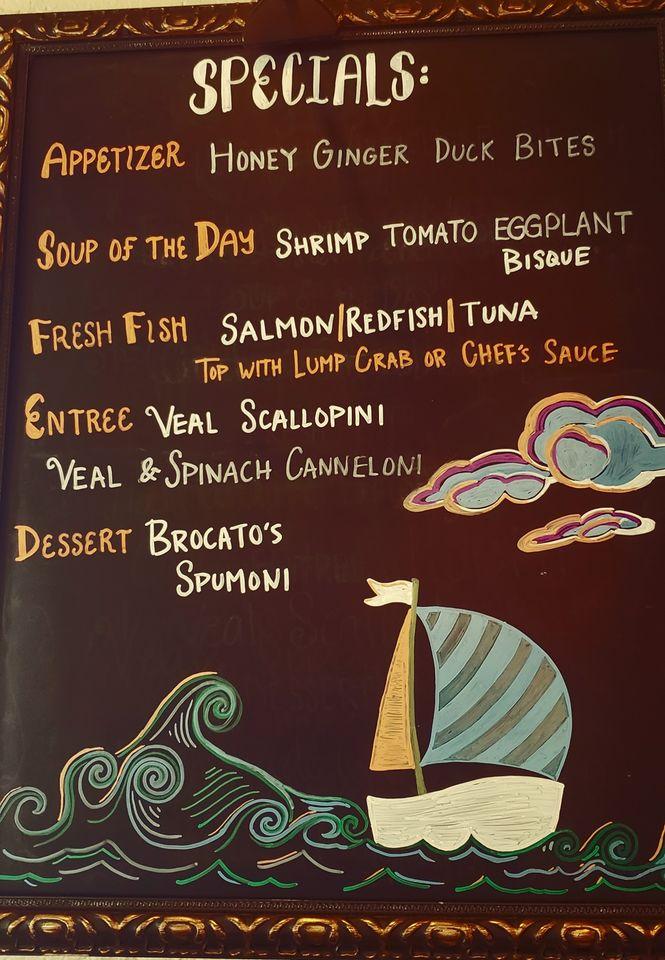 Menu at Two Tony's Restaurant, New Orleans