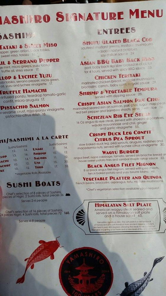 Menu at Yamashiro Hollywood restaurant, Los Angeles