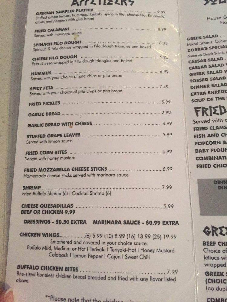 Menu at Zorba's Greek Restaurant, Columbia, St Andrews Rd Ste 50