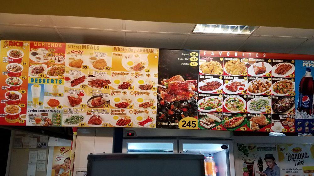 Menu at Andok's restaurant, Ormoc
