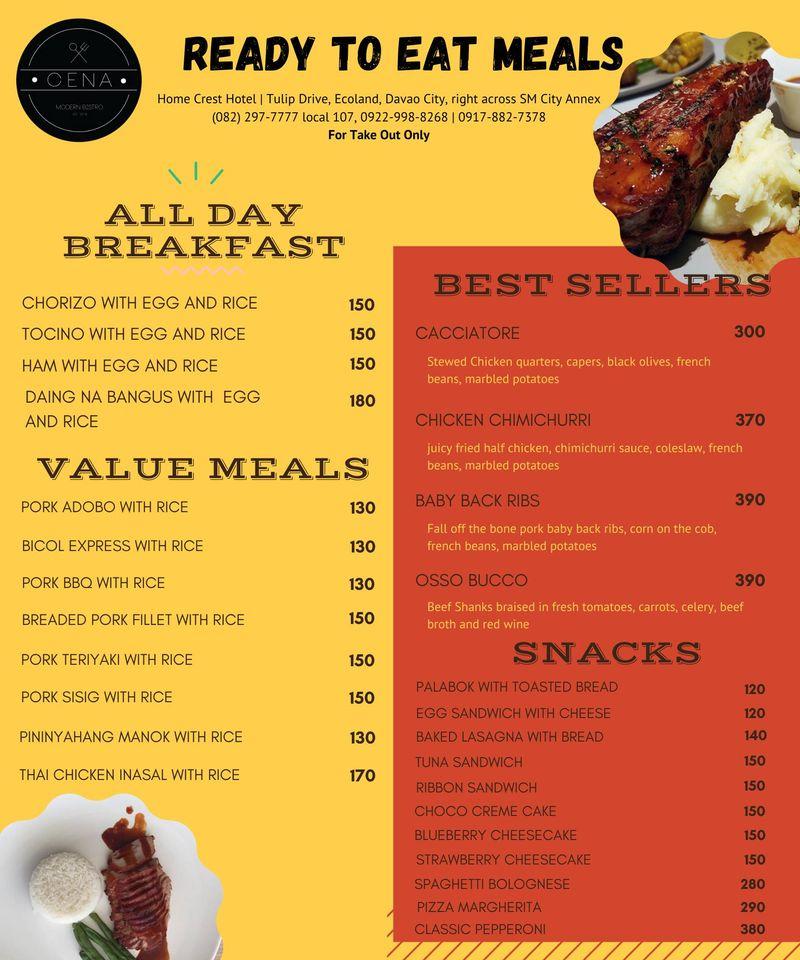 Menu at Cena Modern Bistro restaurant, Davao City