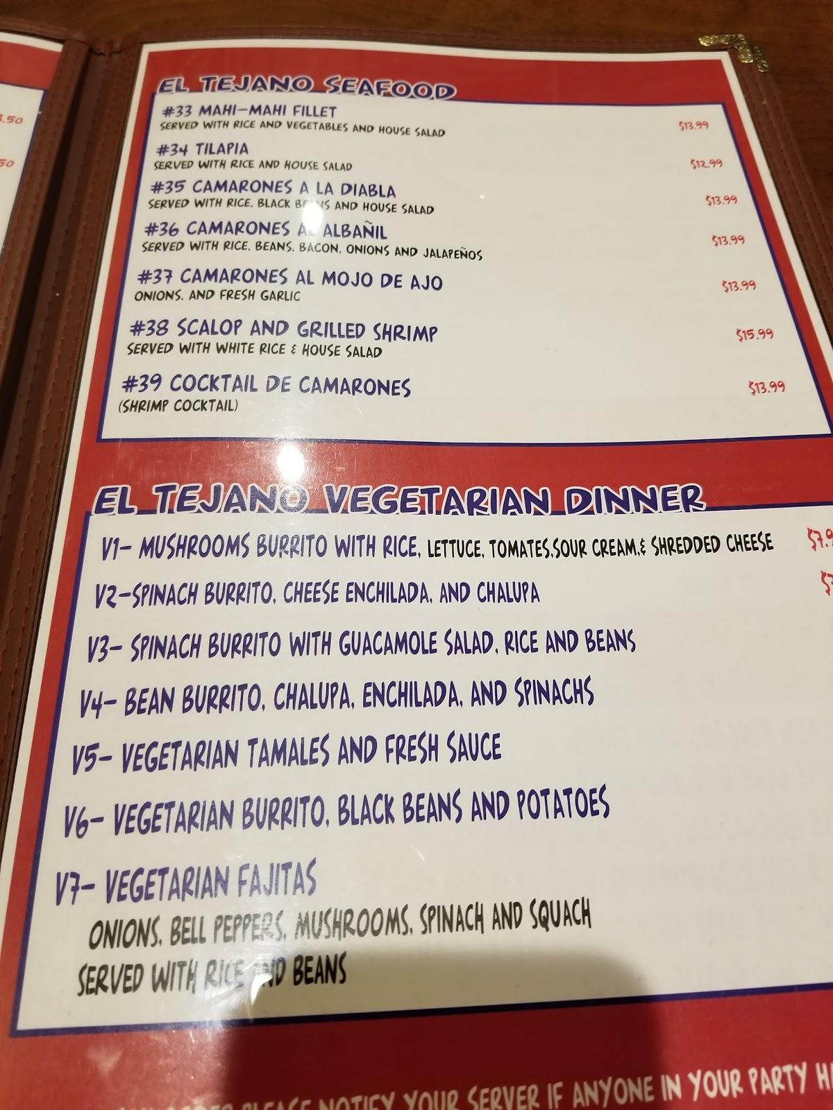 Menu at El Tejano pub & bar, Helena, Co Rd 52