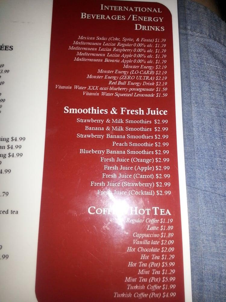 Menu at Habibi Cafe, San Antonio