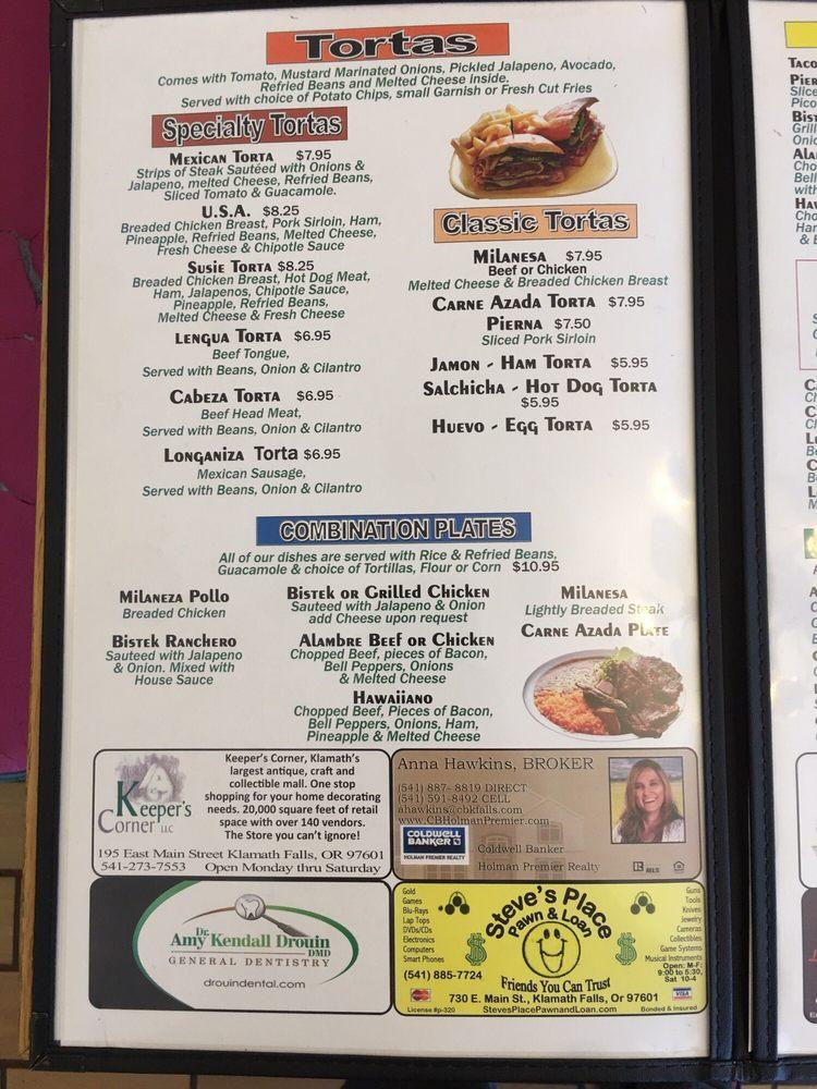 Menu at La Super Torta fast food, Klamath Falls